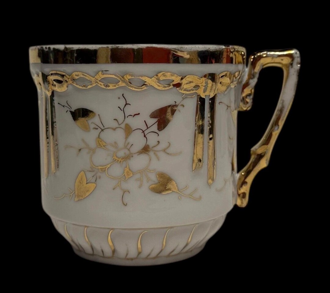 Antique Porcelain China White / Gold Mustache Mug - Etsy