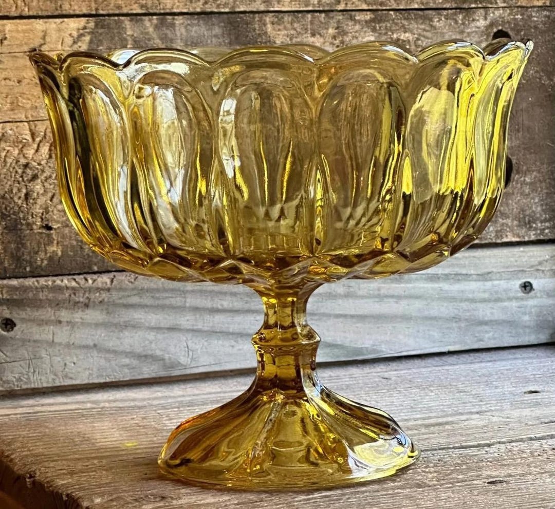 Amber Anchor Hocking Glass Fairfield Pedestal Bowl - Etsy