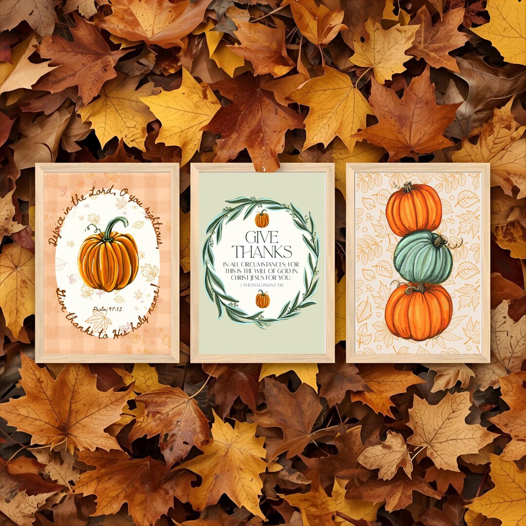 Christian Fall Pumpkin Art Prints: Thanksgiving Scripture Set (digital ...