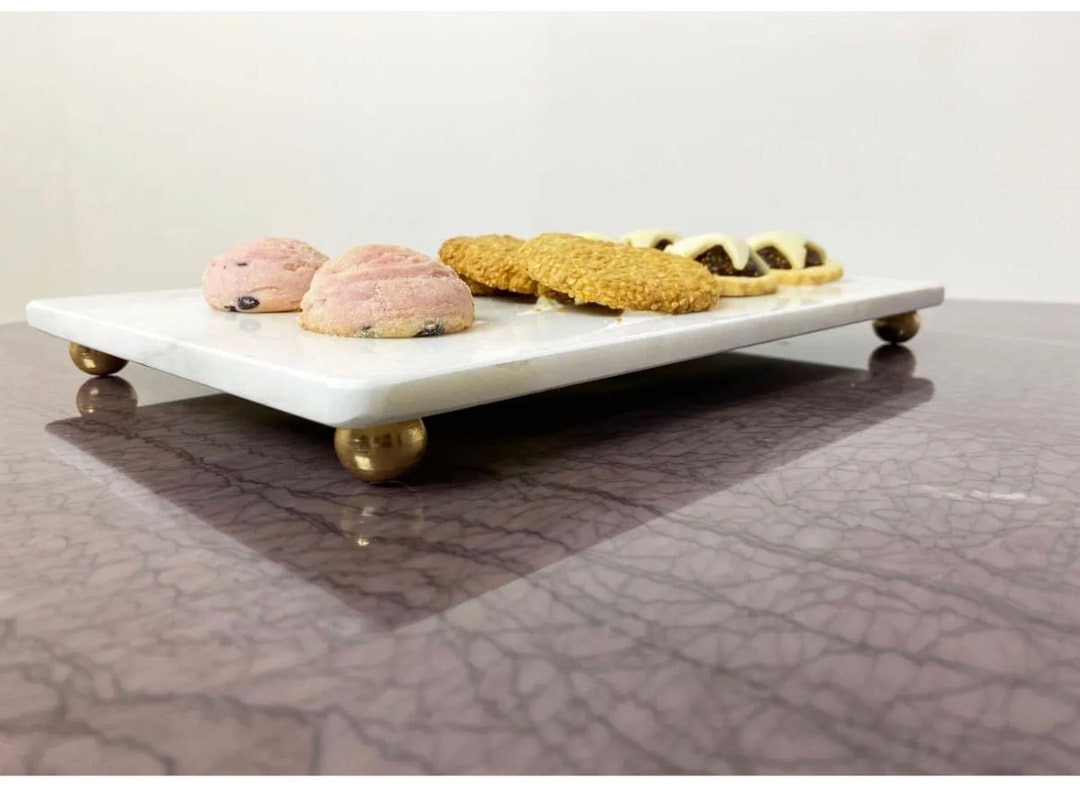 White Marble Stand 12x25cm Service Tray Stone Riser Service Riser Gold ...