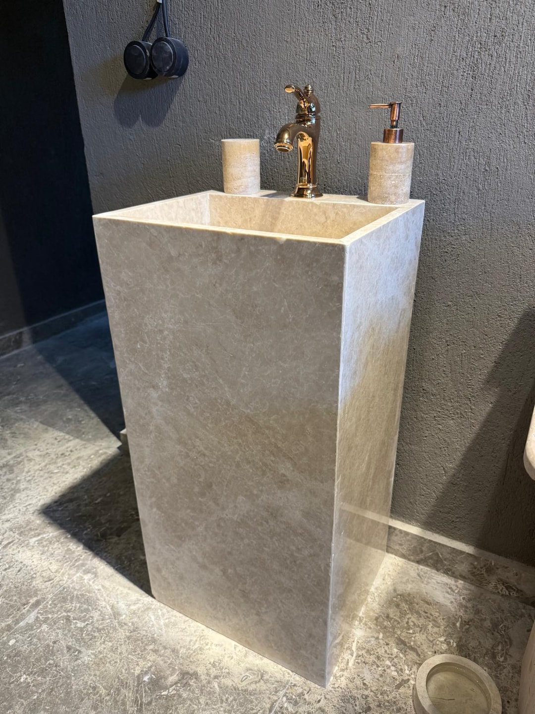 Beige Marble Pedestal Sink, Modern Stone Basin, Bathroom Vanity - Etsy
