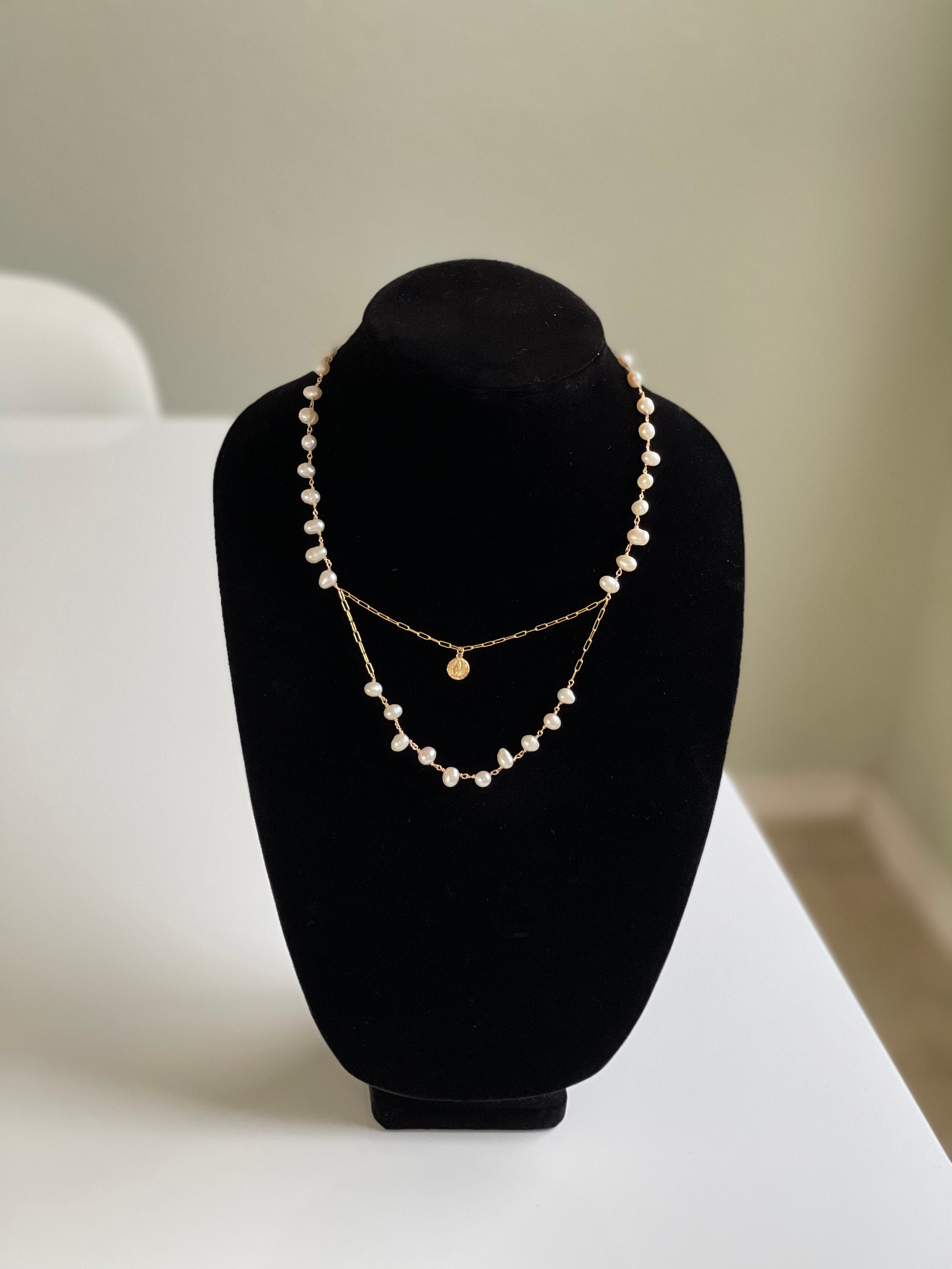 Multi-layer Pearl Necklace With Mary Charm - Etsy UK