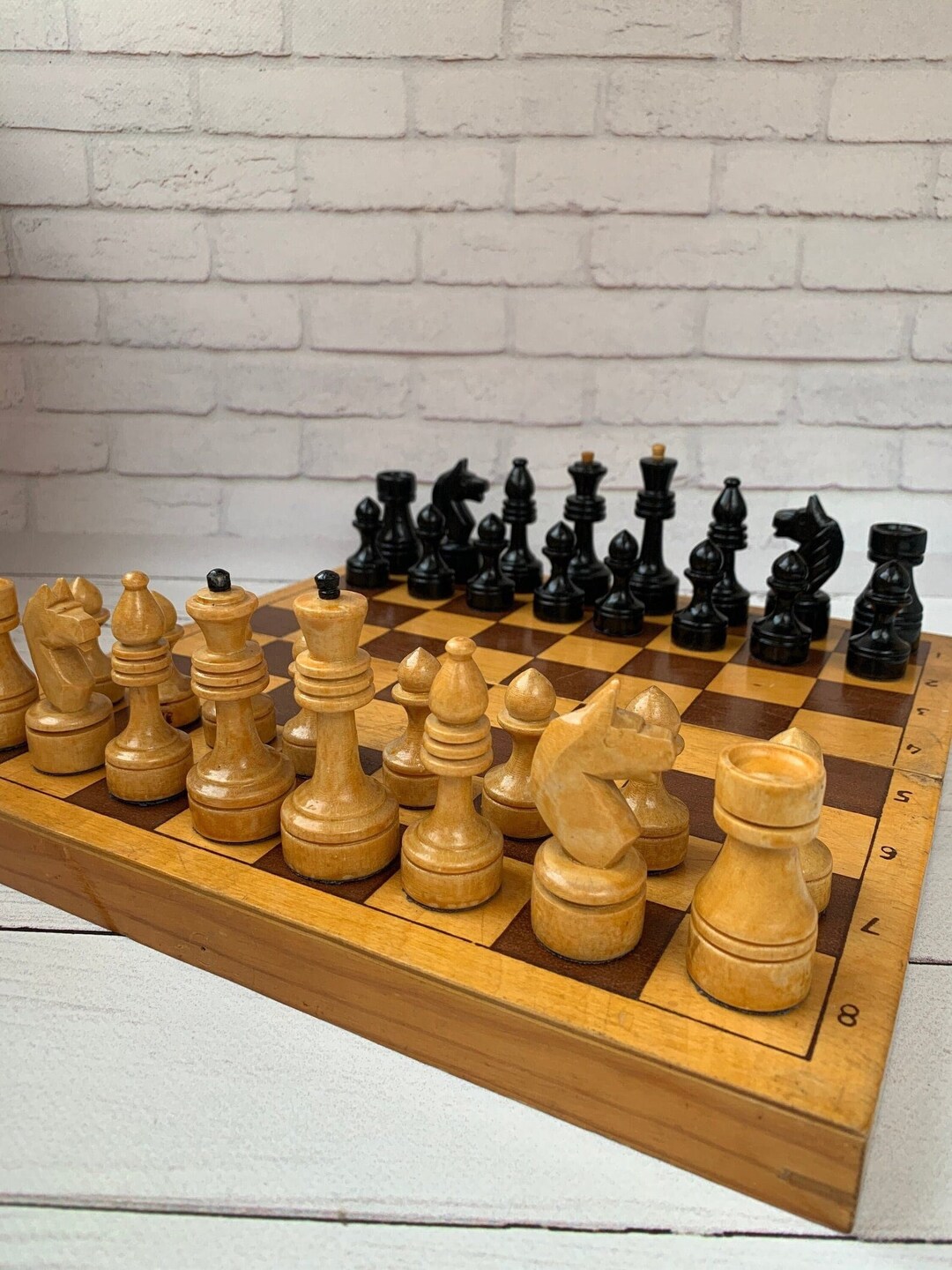 Beautiful Wooden Chess Set, Vintage Chess Set 1980, Antique Carved ...