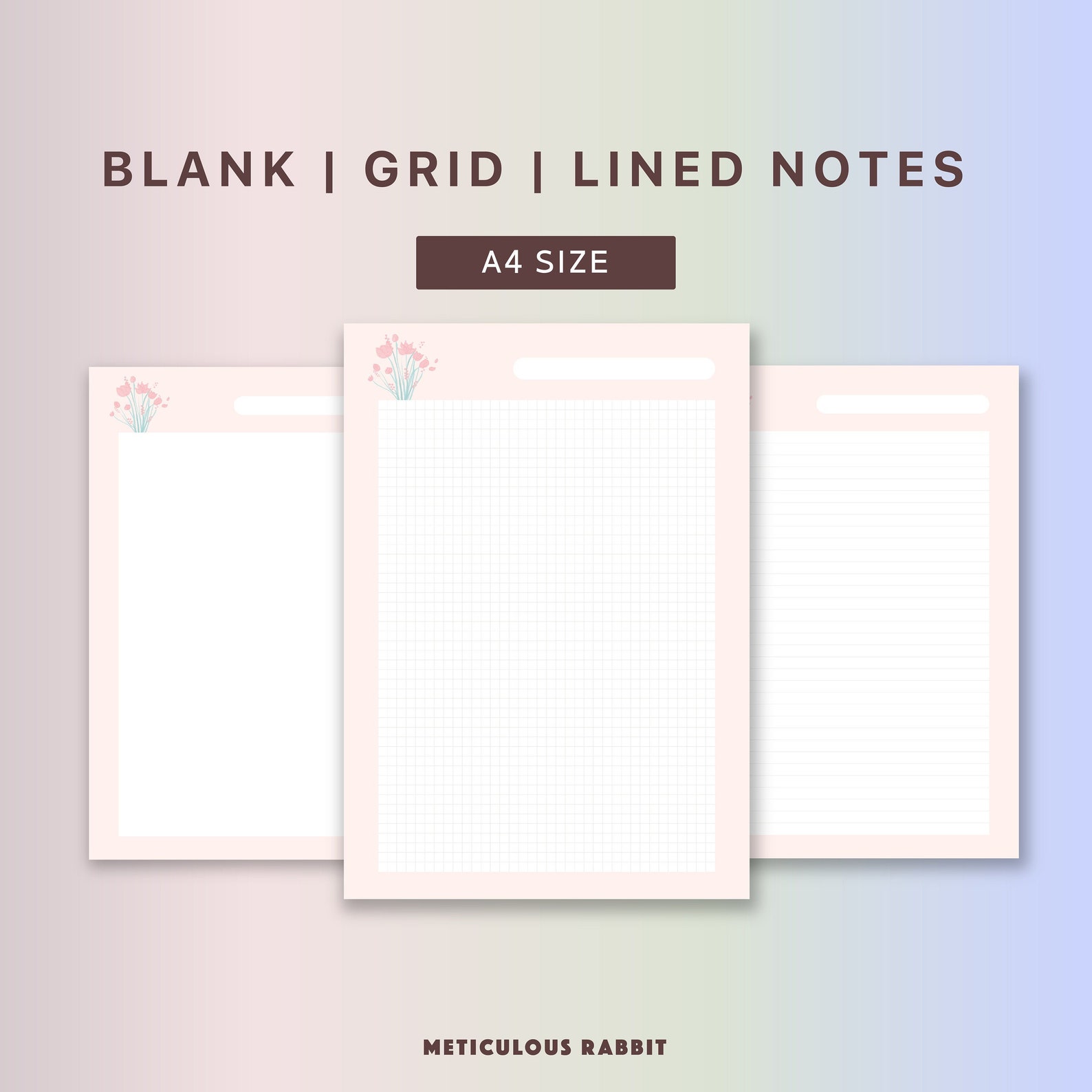 Blank Grid Lined Notepad A4 size printable Study notes paper | Etsy