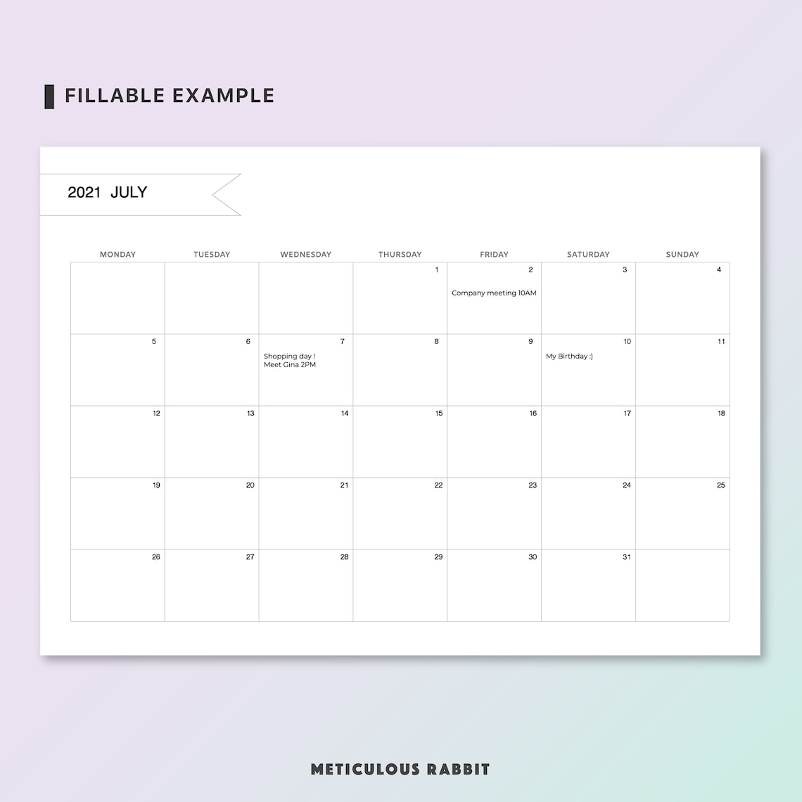 Calendario mensual rellenable e imprimible tamaño A5 A4 / Pdf | Etsy