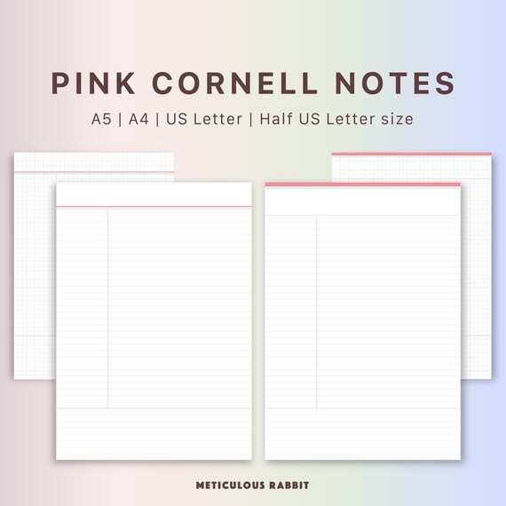 Paper & Party Supplies Paper Printable Cornell note pack 6 Color ...