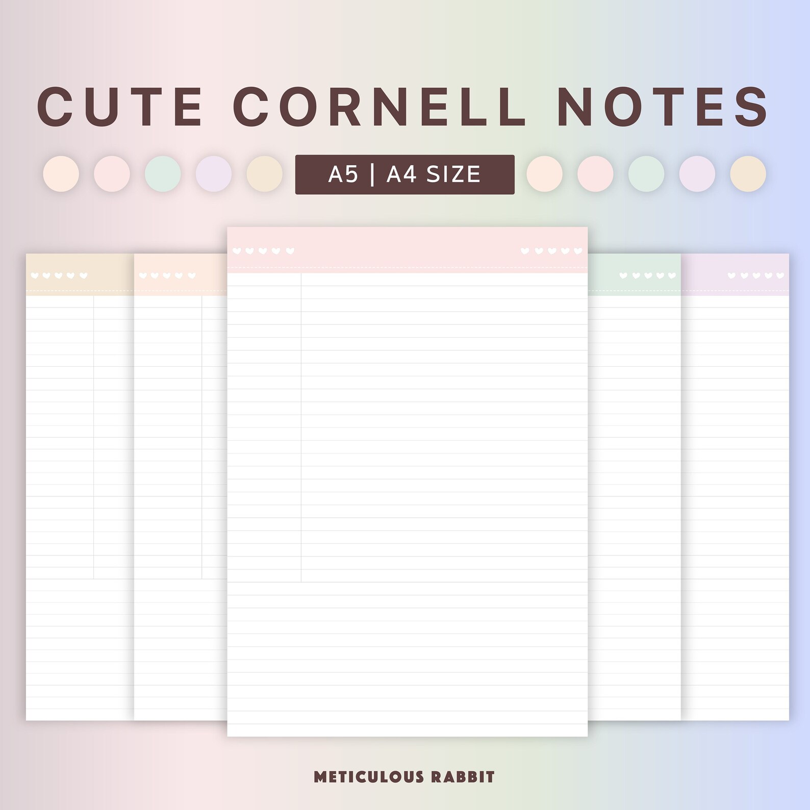 Cute Cornell Notes A5a4size Printable Pretty Cornell Note - Etsy