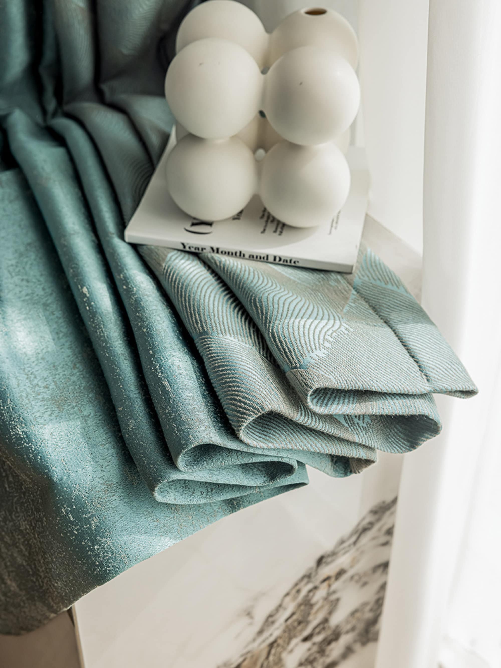 Luxury High-precision Texture Pattern Curtains Icy Blue Gold - Etsy