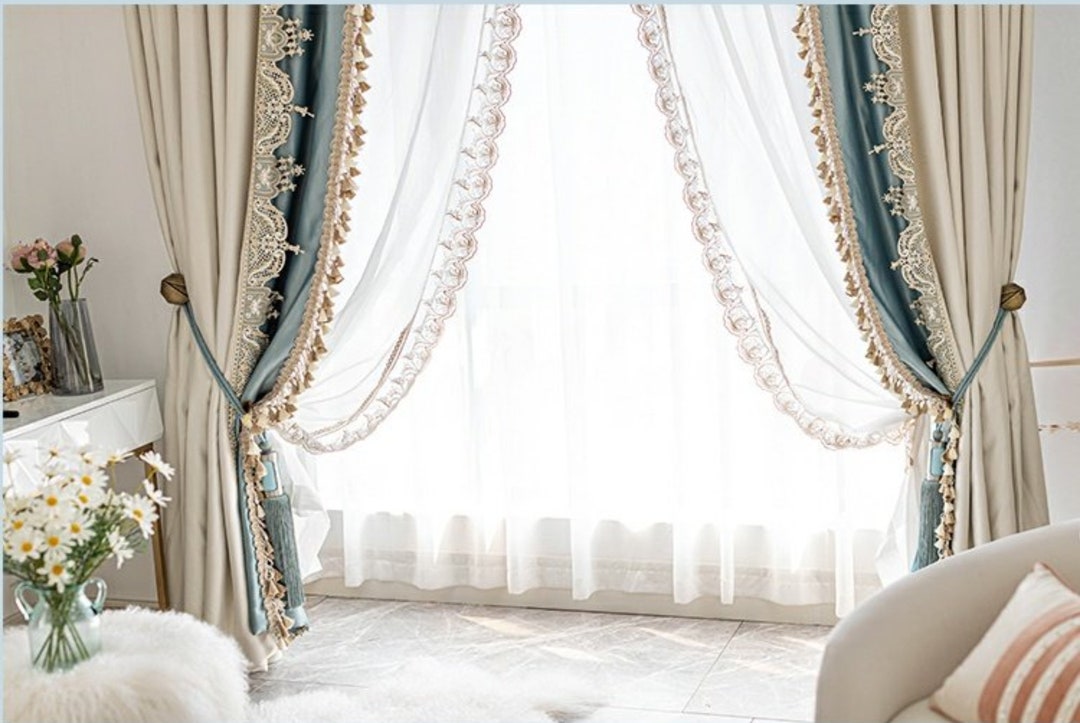 Royal Vintage Style Curtains Luxury Stitching Lace Curtains Imitation ...