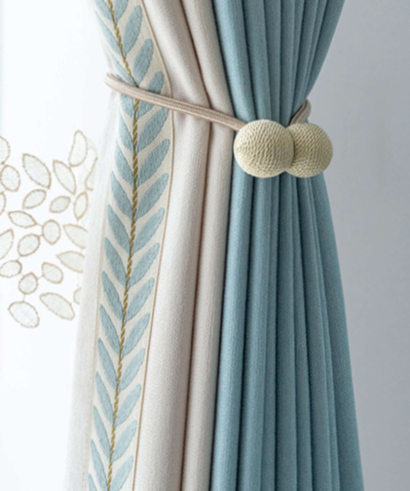Light Blue Stitching Embroired Curtain Thick and Soft Chenille Curtains ...