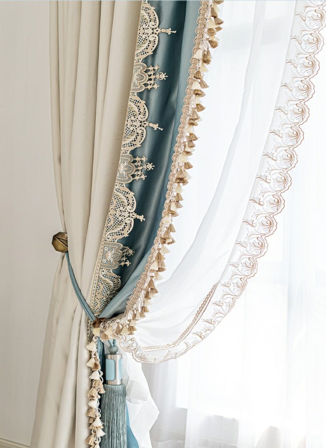 Royal Vintage Style Curtains Luxury Stitching Lace Curtains | Etsy