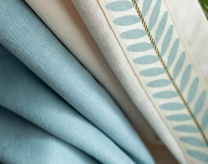 Light Blue Stitching Embroired Curtain Thick and Soft Chenille Curtains ...
