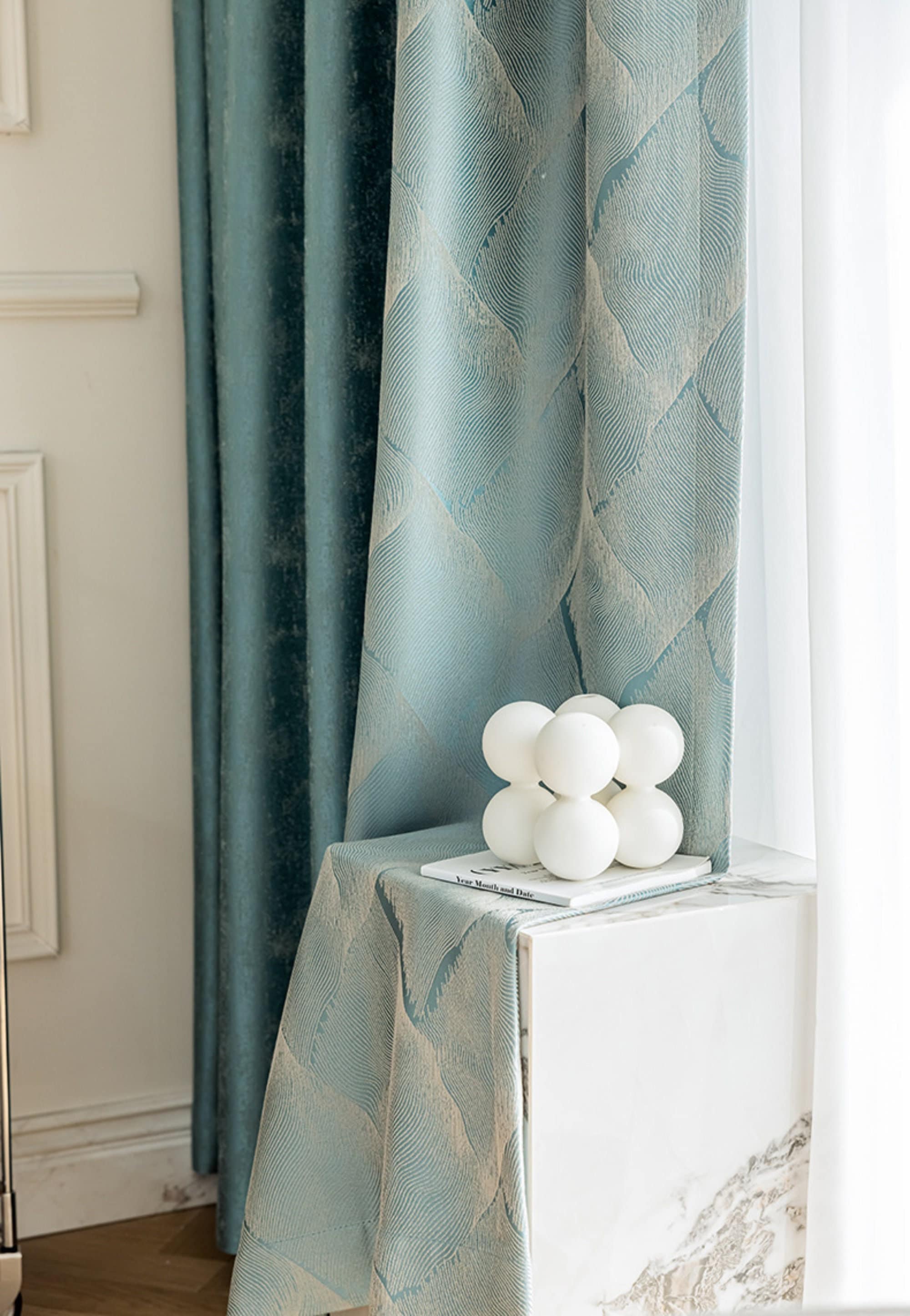 Luxury High-precision Texture Pattern Curtains Icy Blue Gold - Etsy