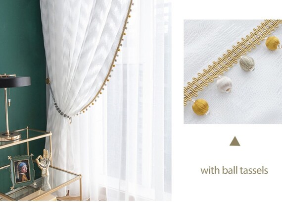 Modern Geometric White Sheer Curtains for the Living Room | Etsy