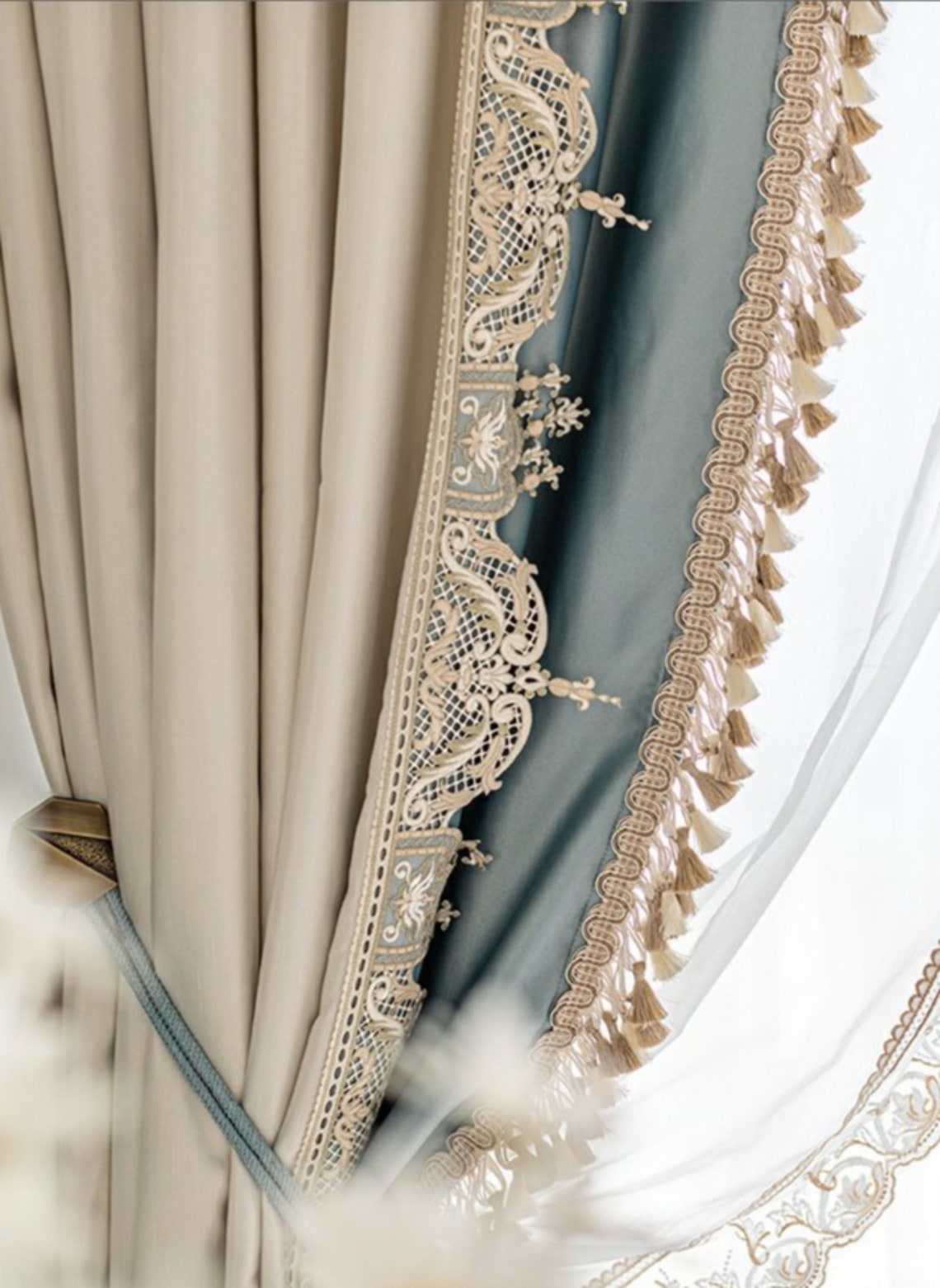 Royal Vintage Style Curtains Luxury Stitching Lace Curtains | Etsy