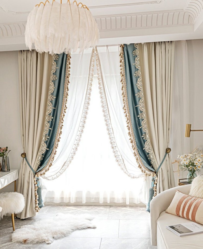 Royal Vintage Style Curtains Luxury Stitching Lace Curtains Imitation ...