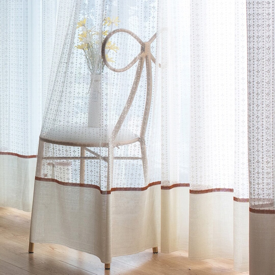 Off White Vertical Striped Flower Stitching Tulle Window Sheer - Etsy