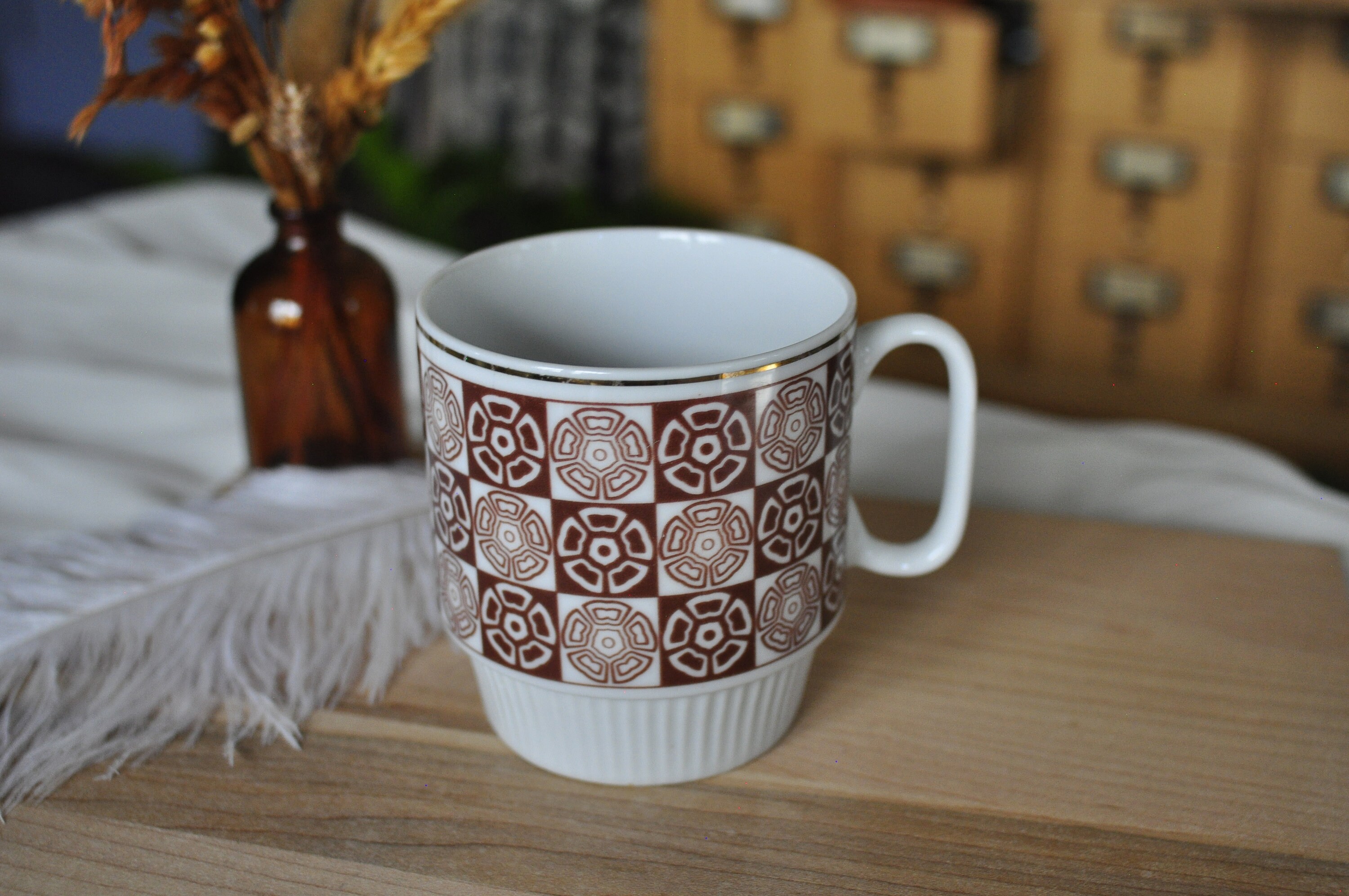 3 Stackable Coffee Cups | Retro Stacking Mugs | Brown, Blue and Teal - Etsy