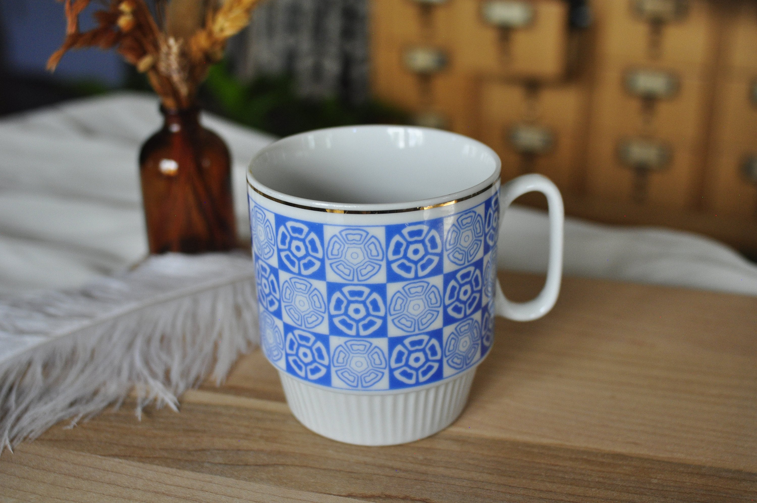 3 Stackable Coffee Cups | Retro Stacking Mugs | Brown, Blue and Teal - Etsy