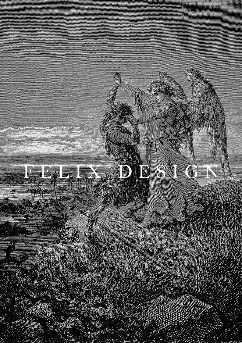 Gustave Dore - Jacob Wrestling With the Angel (1855) - Print Home Wall ...