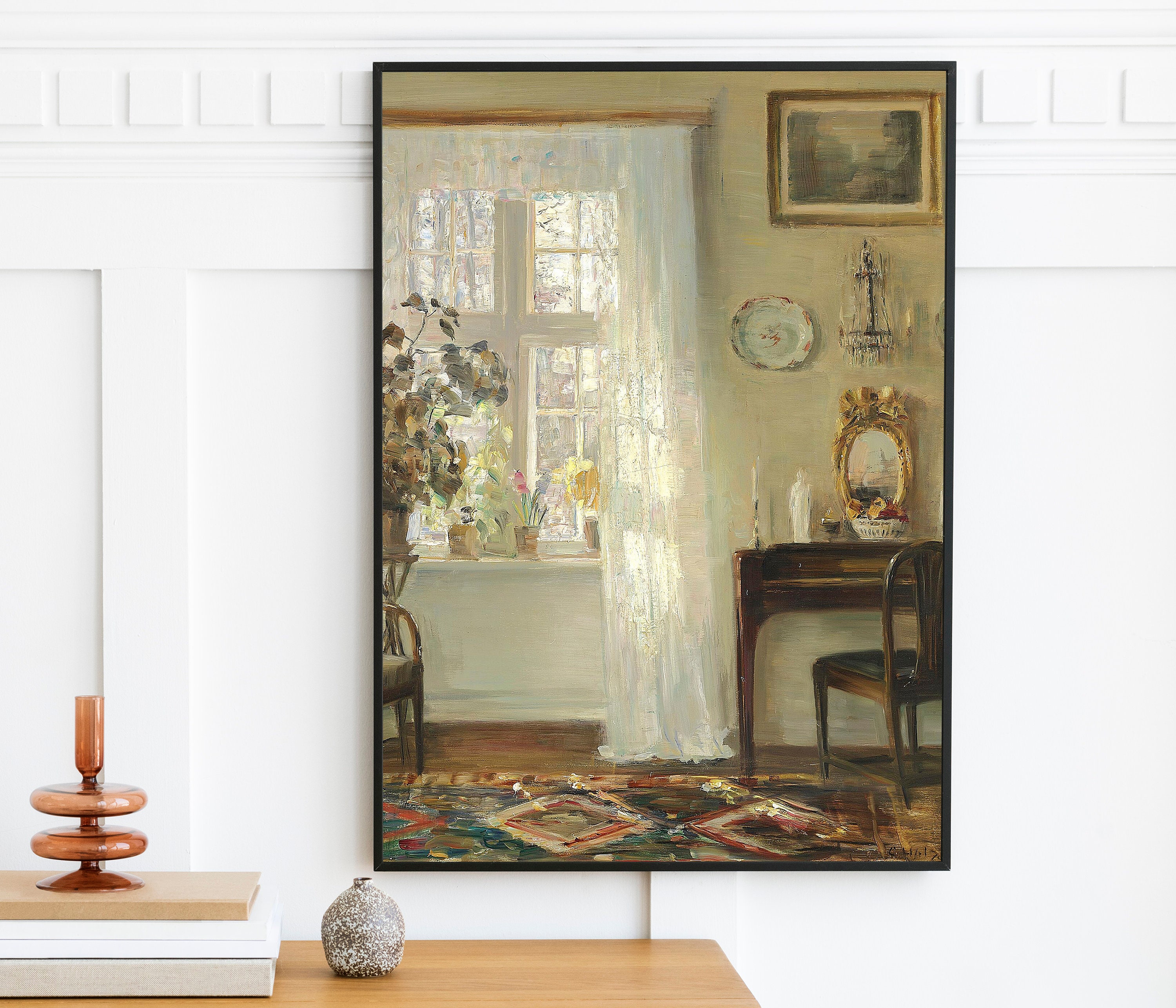 Interior Oil Painting | Antique Interior Print | Living Room Wall Art ...