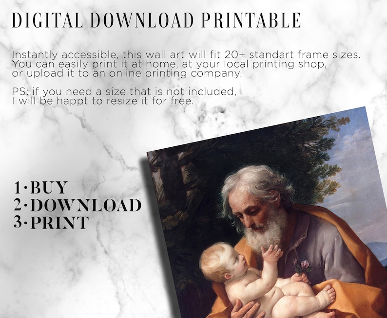 Guido Reni - Saint Joseph (1640) - Painting Jesus Christ Child Baby ...