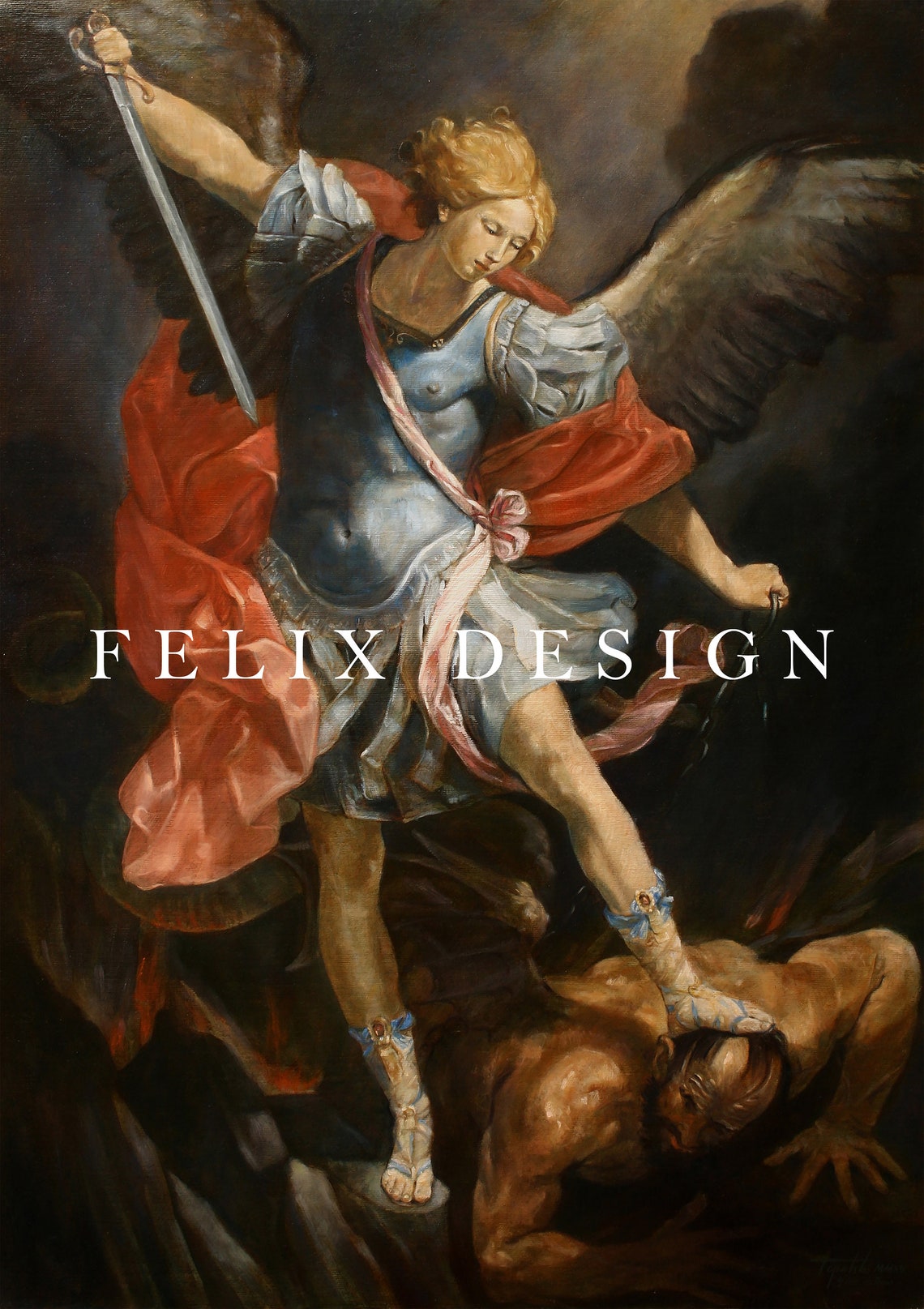 Guido Reni - Archangel Michael Tramples Satan (1635) - Realist Painting ...