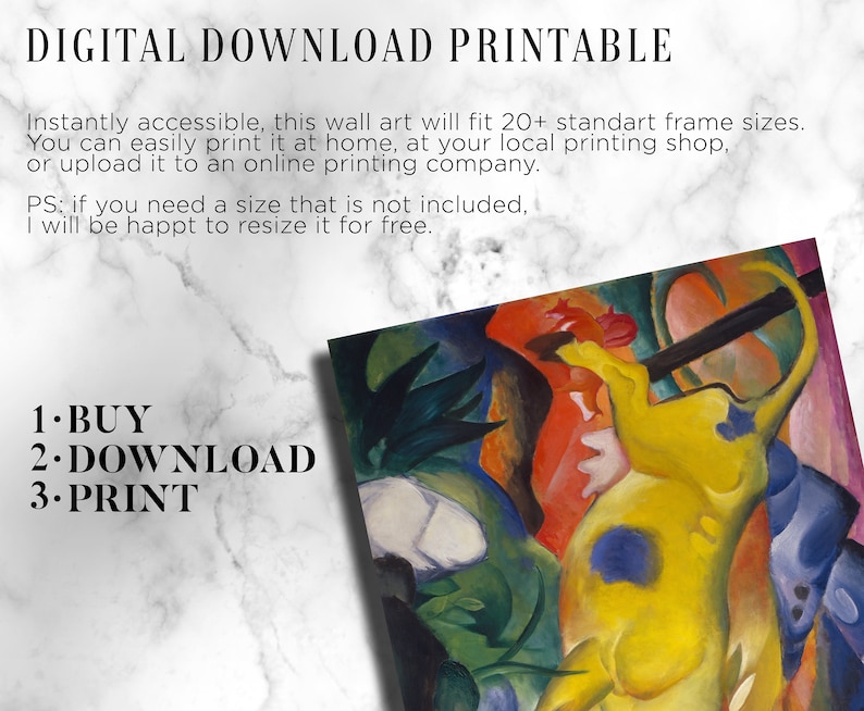 Franz Marc - the Yellow Cow (1911) - Vintage Portrait Cow Animal ...