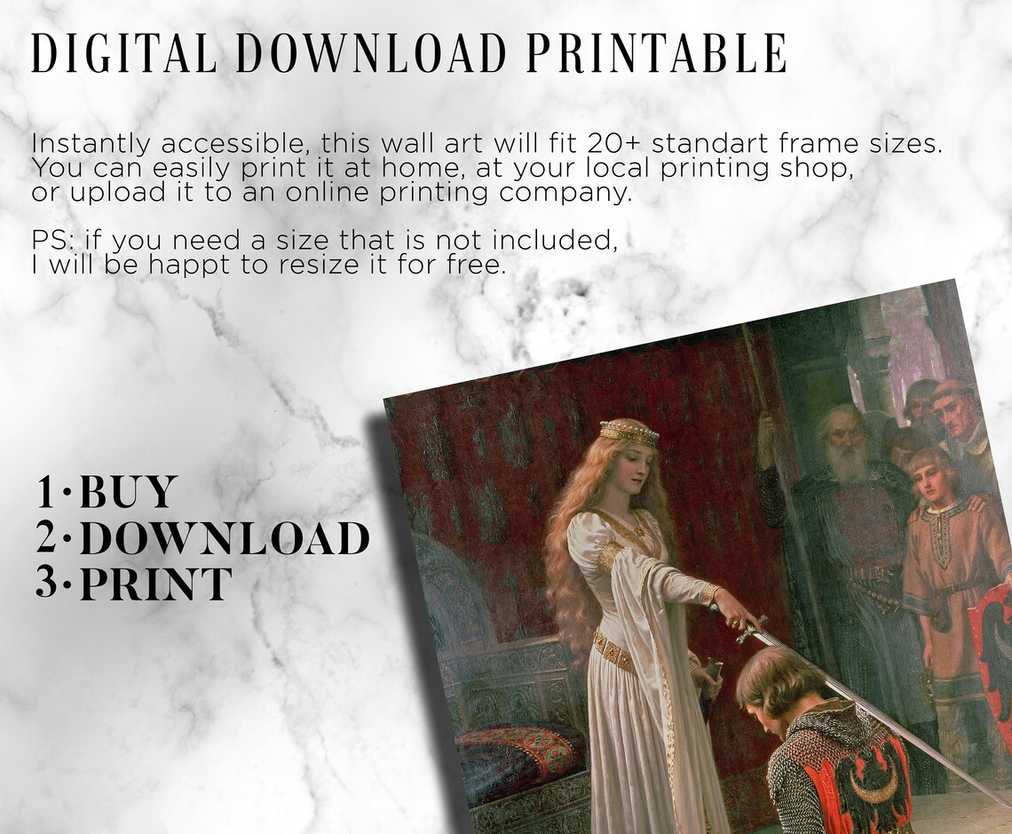 Edmund Blair Leighton Accolade Knight Woman Vintage Wall | Etsy