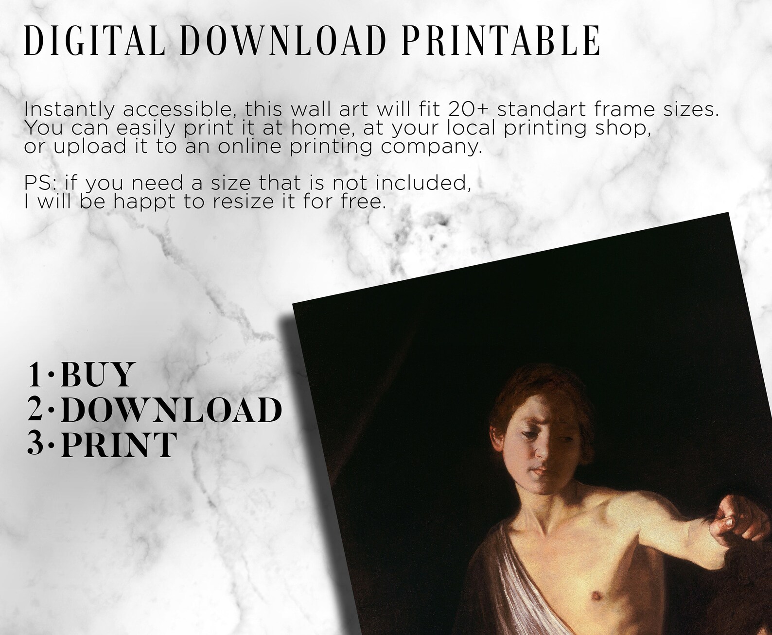 Caravaggio David With the Head of Goliath Painting Print - Etsy