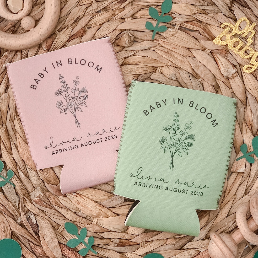 Baby Shower Favor, Baby in Bloom, Baby Shower, Personalized Can Cooler ...