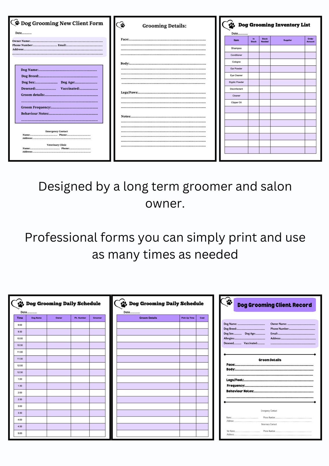 Dog Grooming Business Forms, Client Information Form Template, Grooming ...