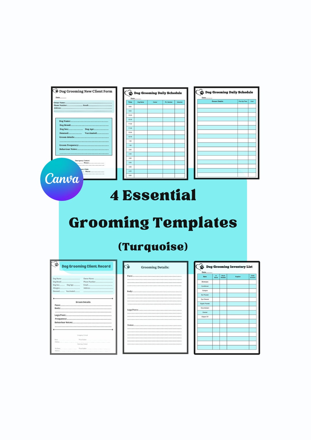 Dog Grooming Business Forms: Client Information Template (digital ...