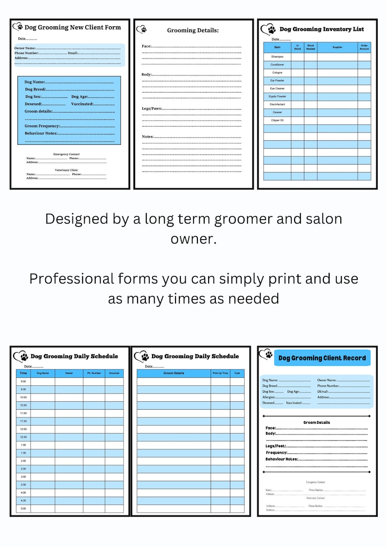 Dog Grooming Business Forms, Client Information Form Template, Grooming ...