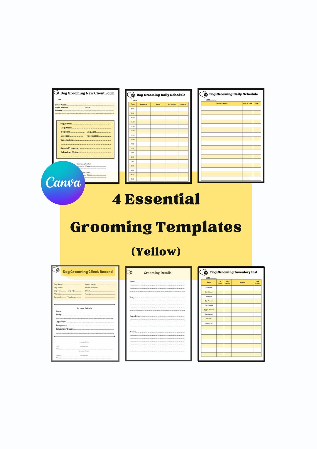 Dog Grooming Business Forms, Client Information Form Template, Grooming ...