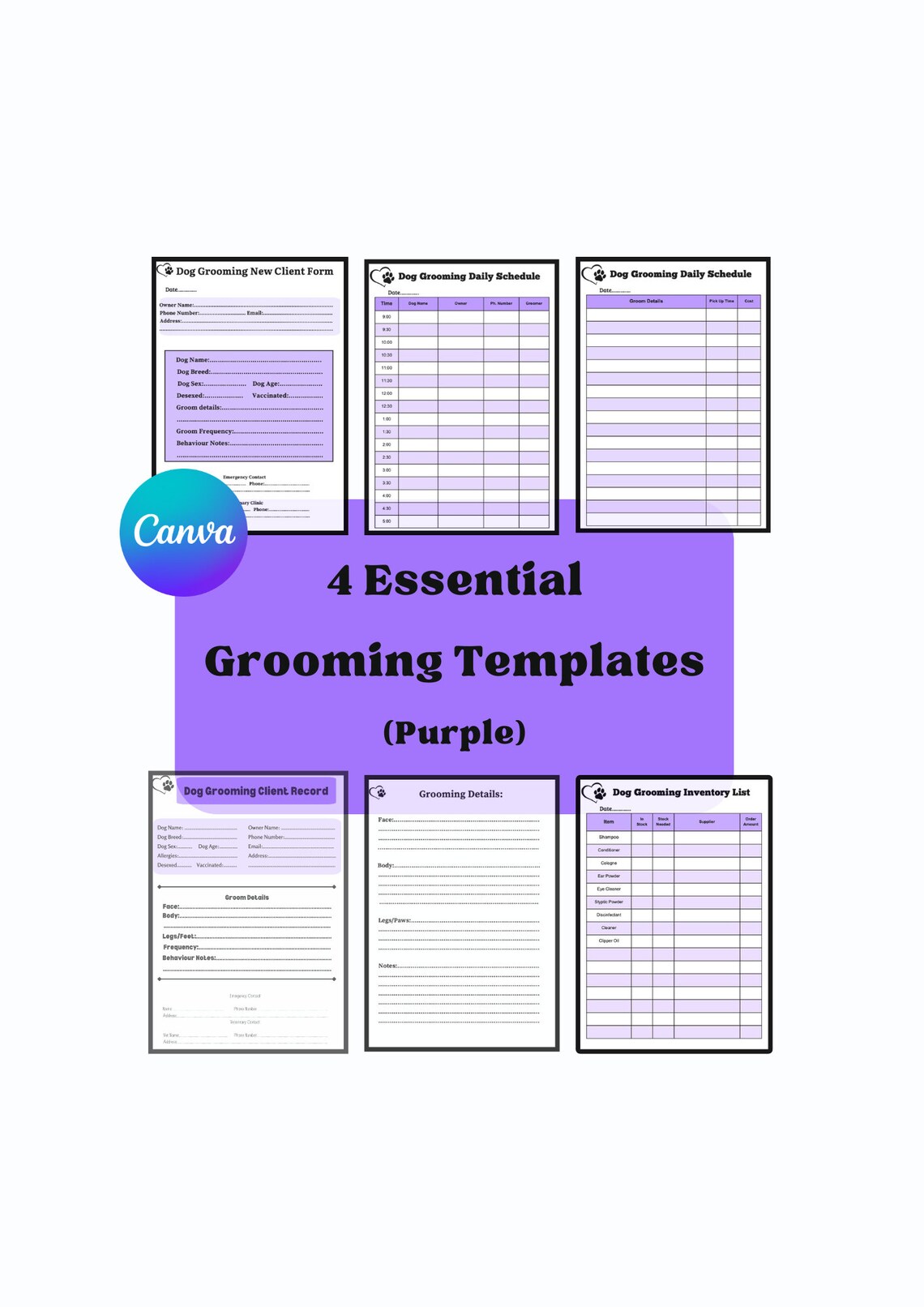 Dog Grooming Business Forms, Client Information Form Template, Grooming ...