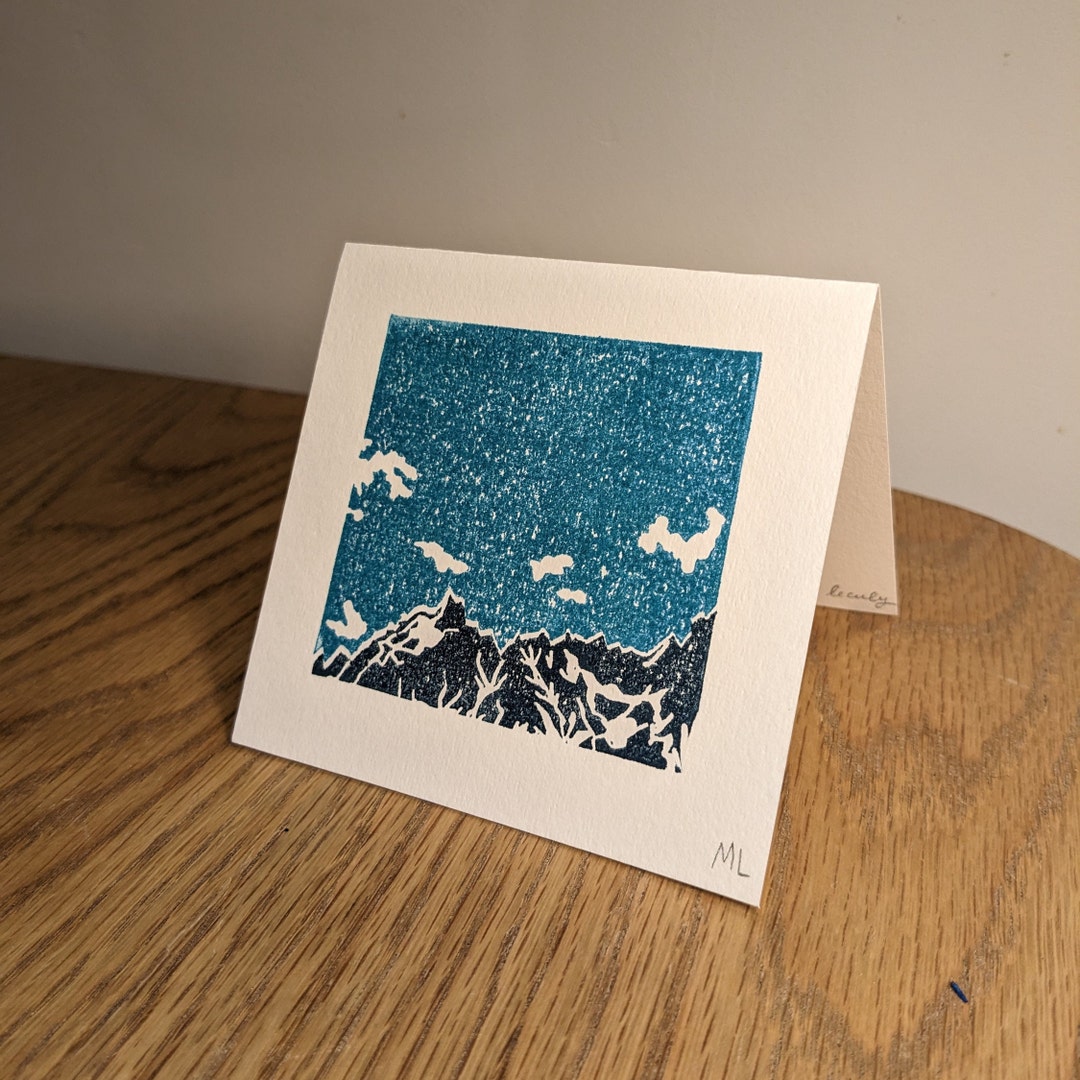 Linocut Easel sky and Mountain Handmade - Etsy