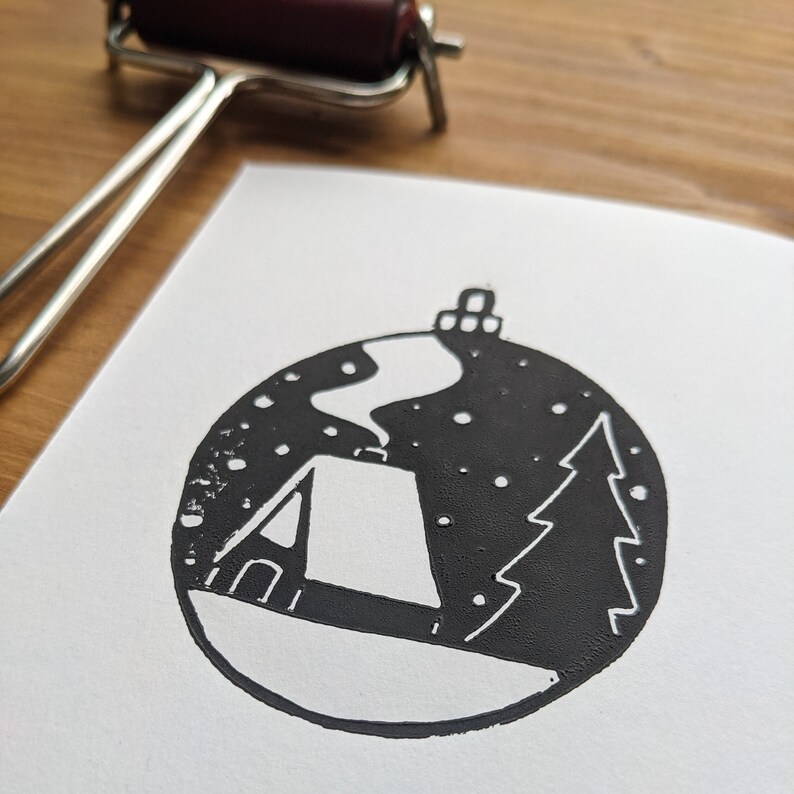 Linocut A6 "christmas in the Snow" Handmade - Etsy UK