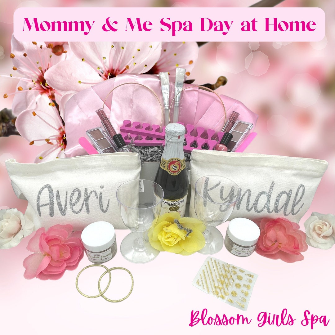 Mommy & Me Spa Day at Home With Satin Robe, Canvas Makeup Bag, Nail Kit ...