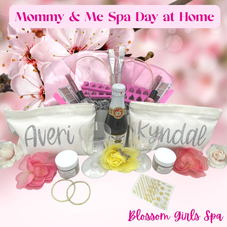 Mommy & Me Spa Day at Home With Satin Robe, Canvas Makeup Bag, Nail Kit ...