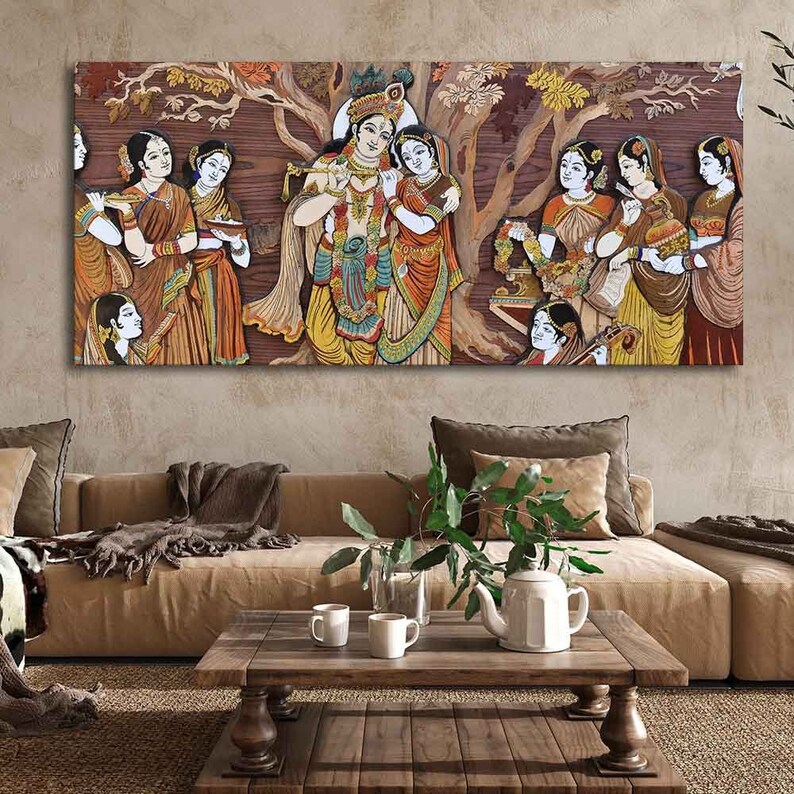 Radha Krishna Rasleela Large Canvas Wall Painting Canvas Wall Art Print ...