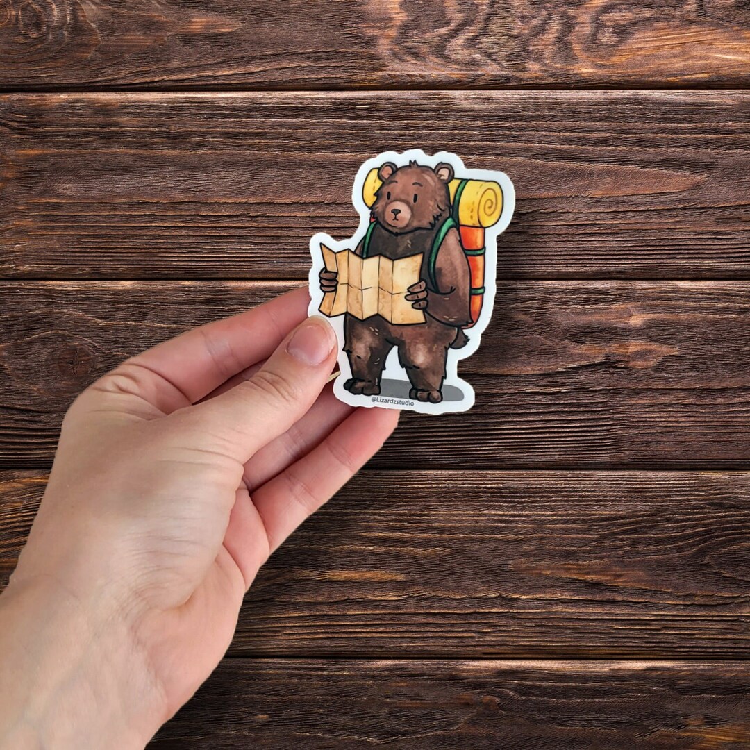 Woodland Bear Hiker Sticker Waterproof Vinyl Matte Sticker, Original ...