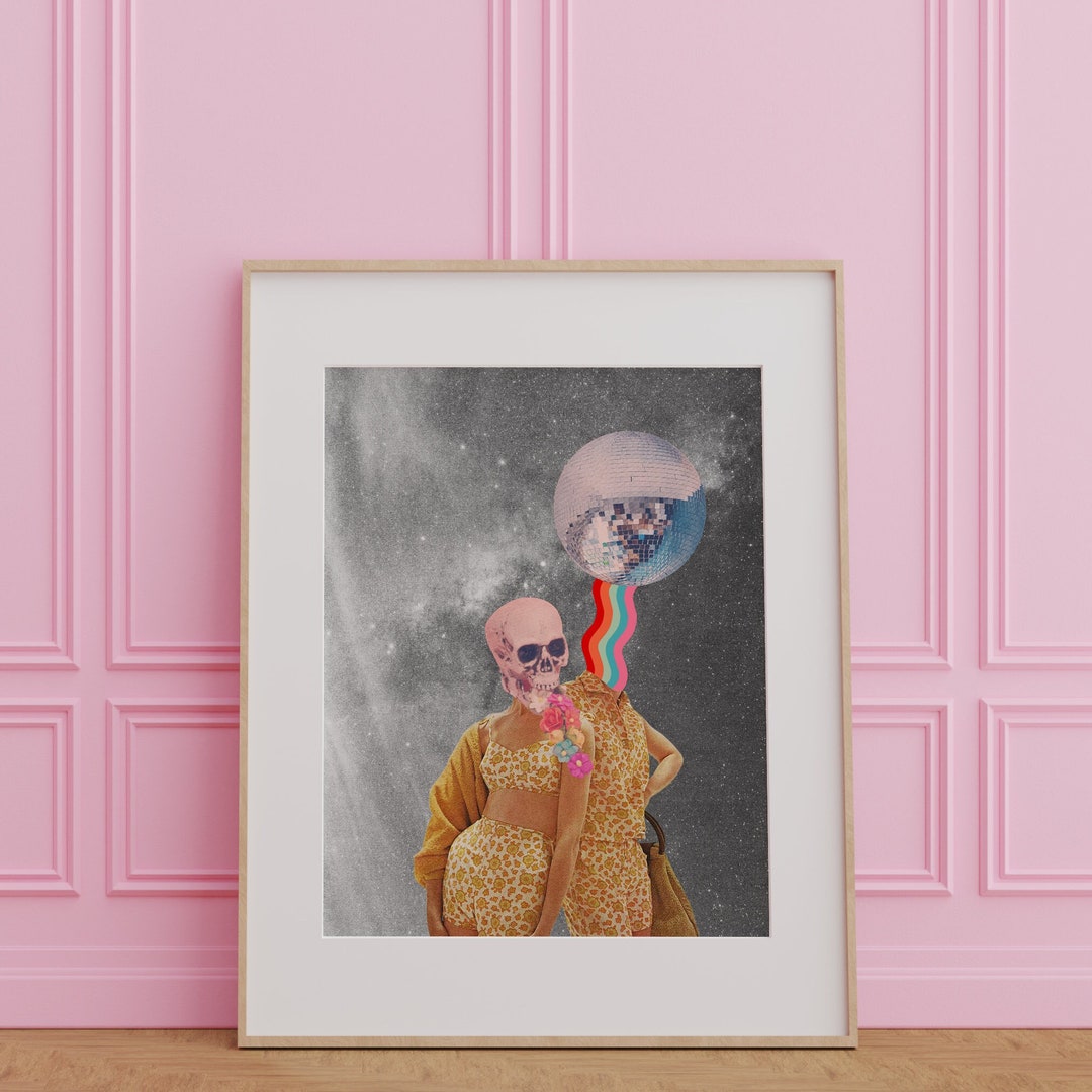 Funky Weird Art Print, Collage Artwork, Surreal Art Print, Disco Ball ...