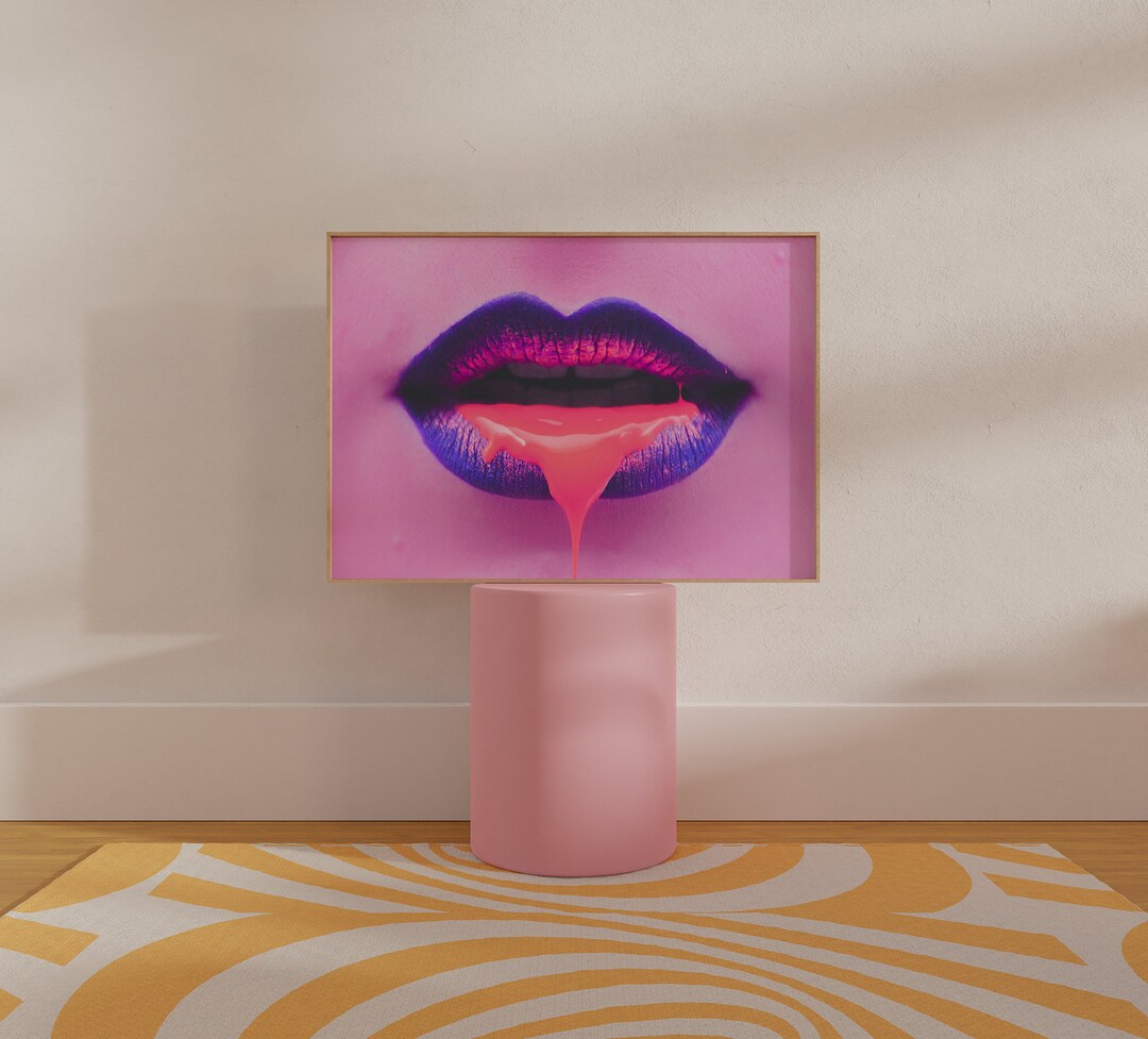 Maximalist Eccentric Edgy Decor, Retro Glam Lips Wall Art, Neon Pink ...