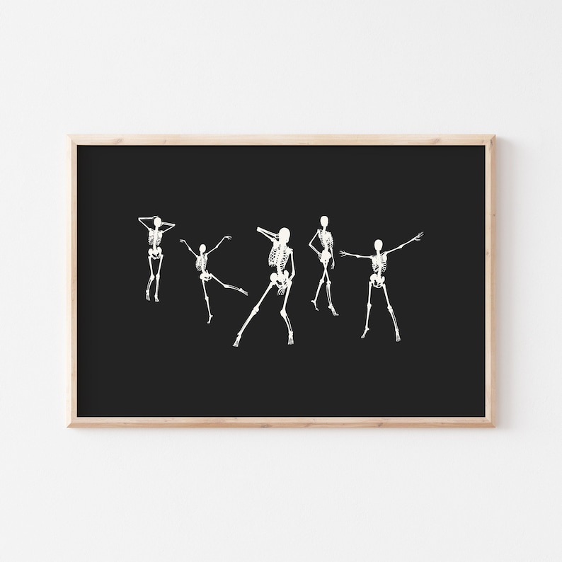 Skeleton Print Dancing Skeletons Art Print Funny Halloween - Etsy