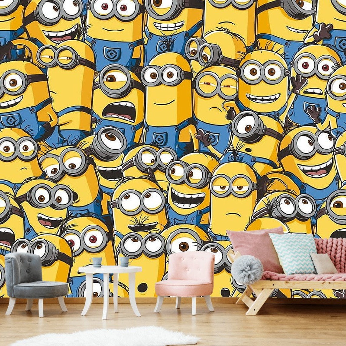 Wall Mural Sea of Minions Yellow, Blue, Minion Pattern, Photo Wallpaper ...