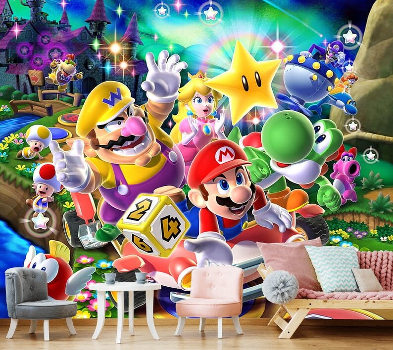 Wall Mural Mario Photo Wallpaper Kids Room Wall Decor Nursery - Etsy