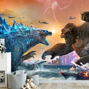 Kids Wall Mural Godzilla Vs Kong Photo Wallpaper Wall Decor Children's ...