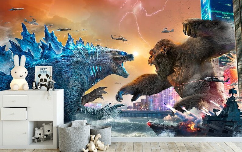 Kids Wall Mural Godzilla Vs Kong Photo Wallpaper Wall Decor Children's ...