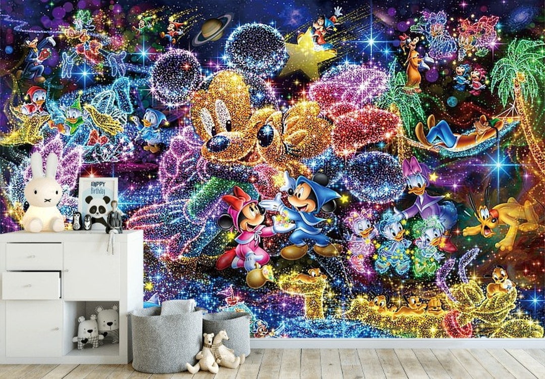 Photo Wallpaper Neon Graphics Disney Characters Wall Mural Kids Room - Etsy